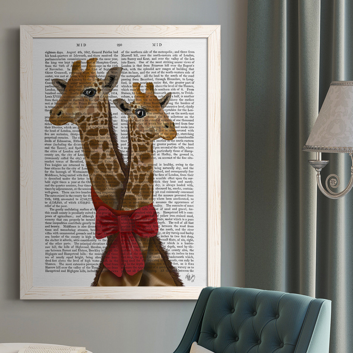 Trinx Giraffes and Bow - Single Picture Frame Print on Canvas | Wayfair
